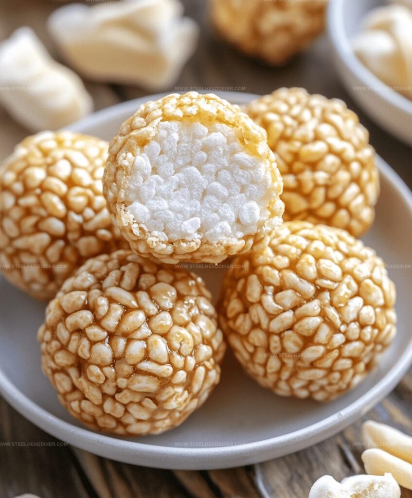 Gooey Caramel Marshmallow Rice Krispie Balls Recipe - Sweet Joy ...